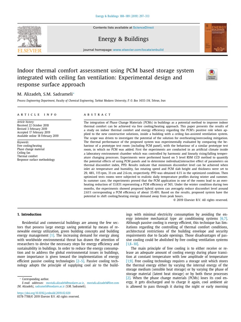 Indoor Thermal Comfort Assessment Using PCM Based Storage System ...
