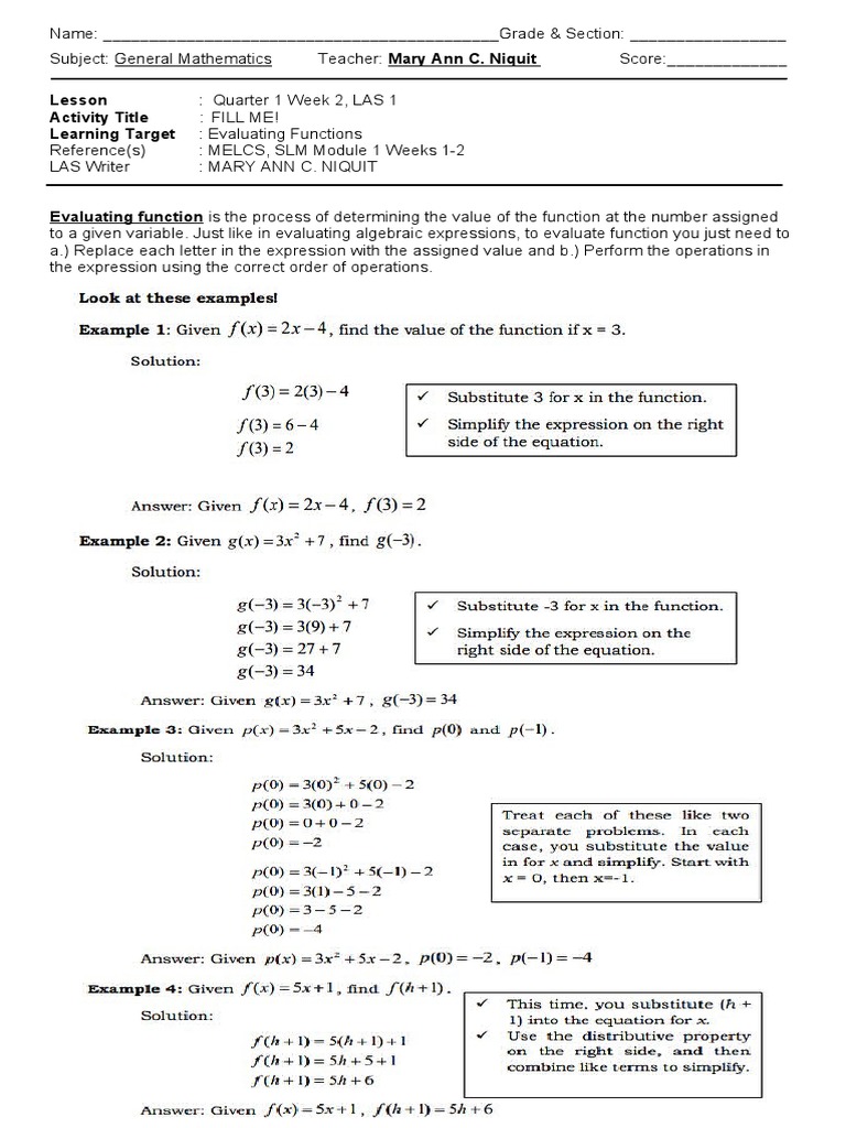 Score: - Lesson Activity Title: Learning Target | PDF