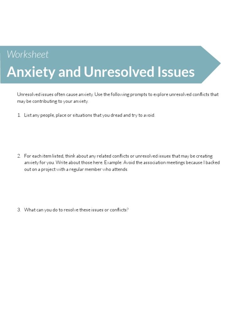 Anxiety and Unresolved Issues Worksheet | PDF