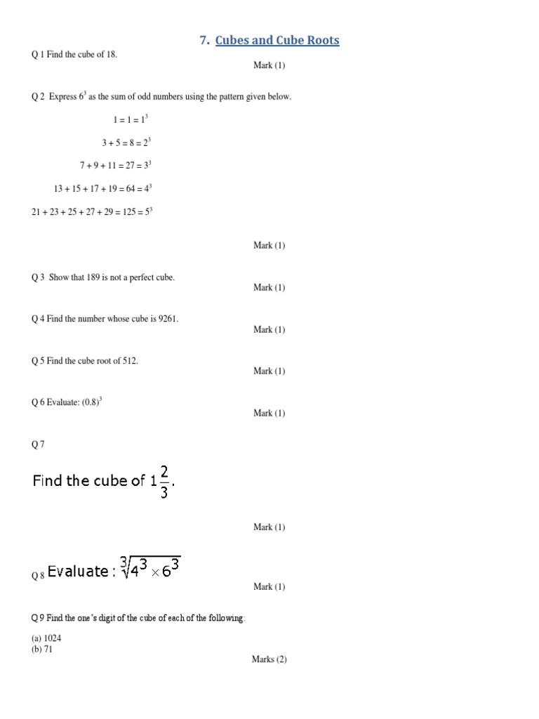 Class 8 Cube and Cube Roots Worksheet | PDF | Mathematical Objects ...