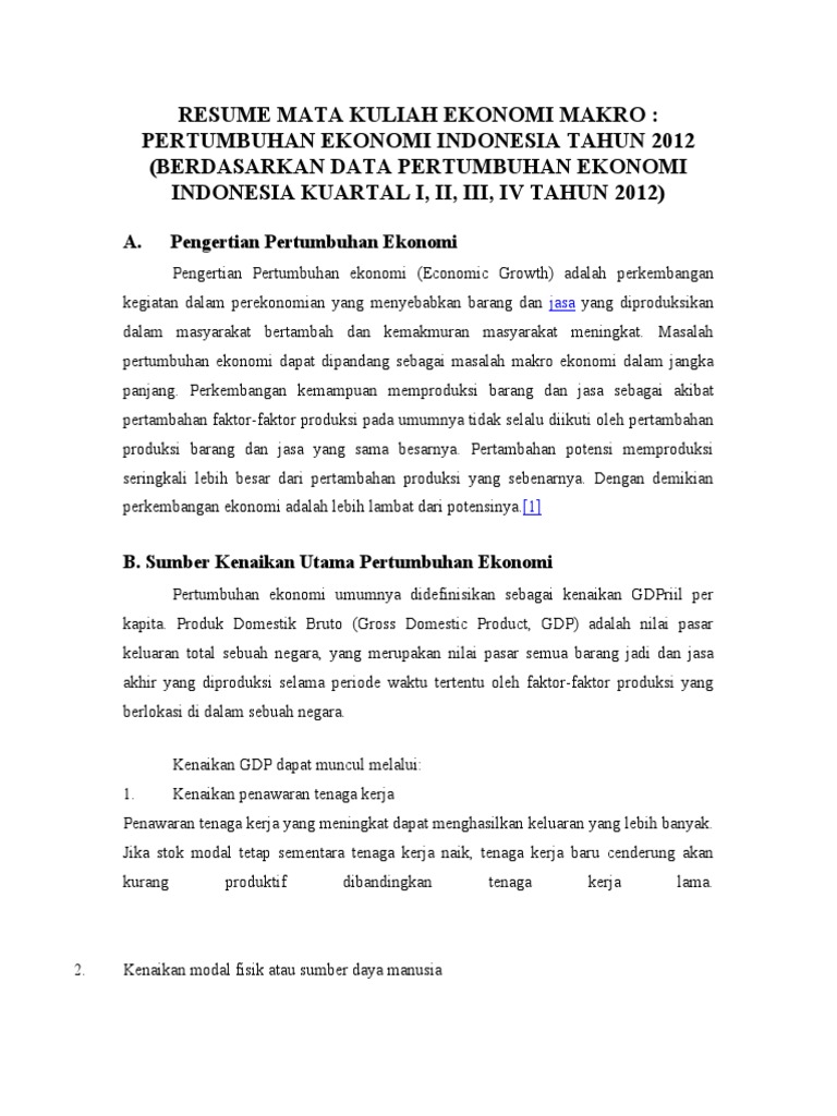Resume Mata Kuliah Ekonomi Makro | PDF