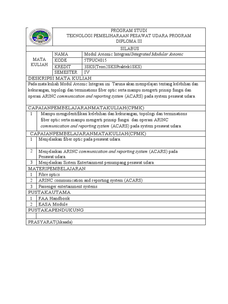 SILABUS PROGRAM STUDI TPPU (Yuda Bungaran) | PDF