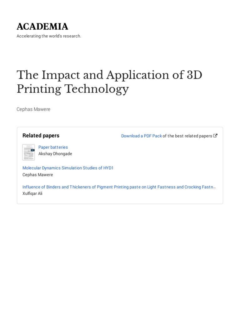 Impact of 3D Printing Technology | PDF | 3 D Printing | 3 D Computer ...