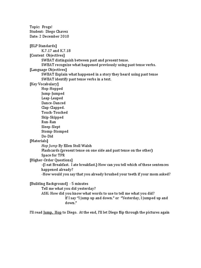 Teaching Past Tense with Frogs | PDF | Language Arts & Discipline ...