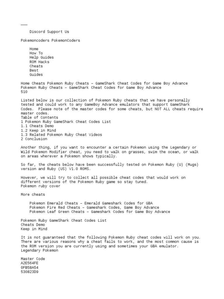 Cheats Pdf Pokémon Video Games