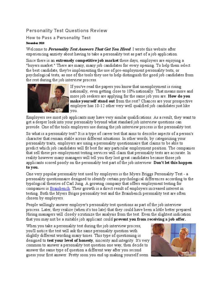 Mastering Personality Tests for Jobs | PDF | Job Interview | Question
