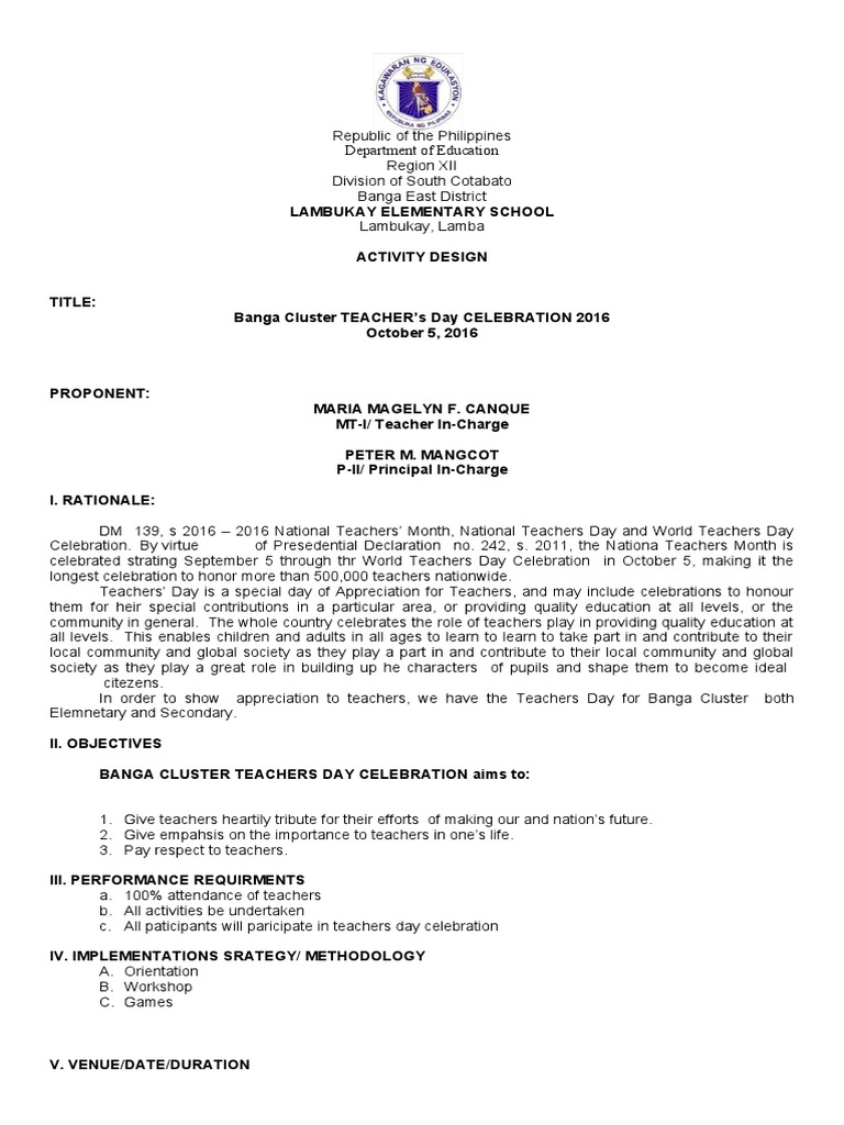 Activity Design | PDF | Teachers