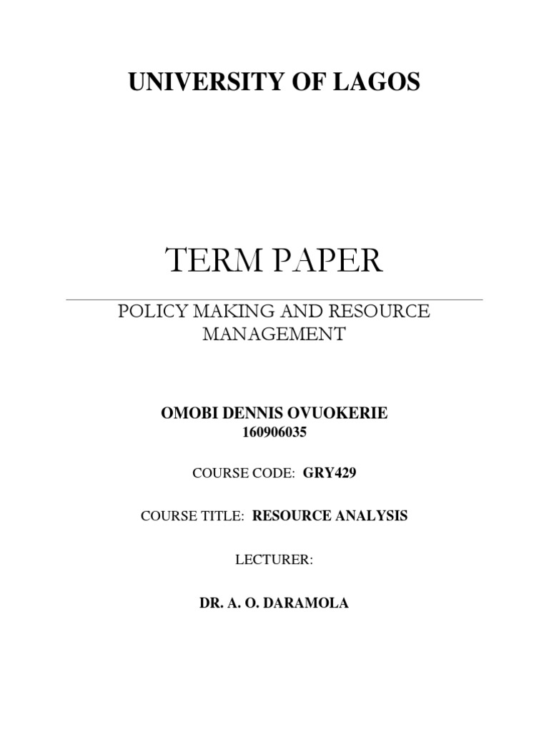 Term Paper: University of Lagos | PDF | Natural Resource Management ...