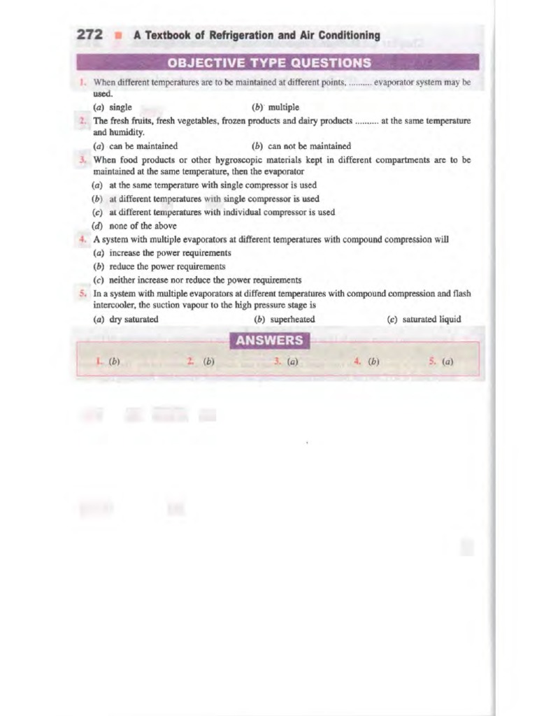 Refrigeration and Air Conditioning Textbook Multiple Choice Questions | PDF