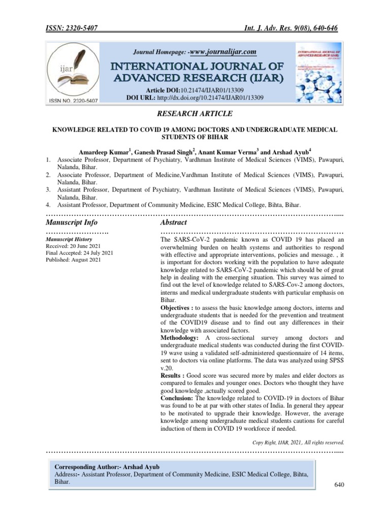 Knowledge Related To Covid 19 Among Doctors and Undergraduate Medical ...