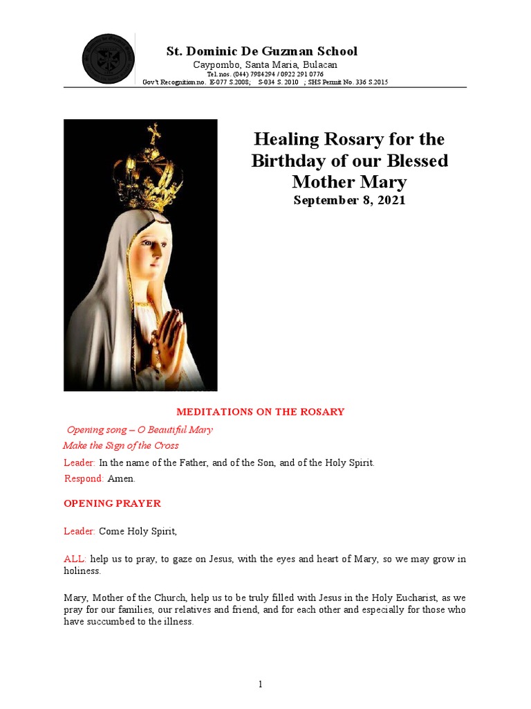 Healing Rosary For The Birthday of Our Blessed Mother Mary: St. Dominic ...
