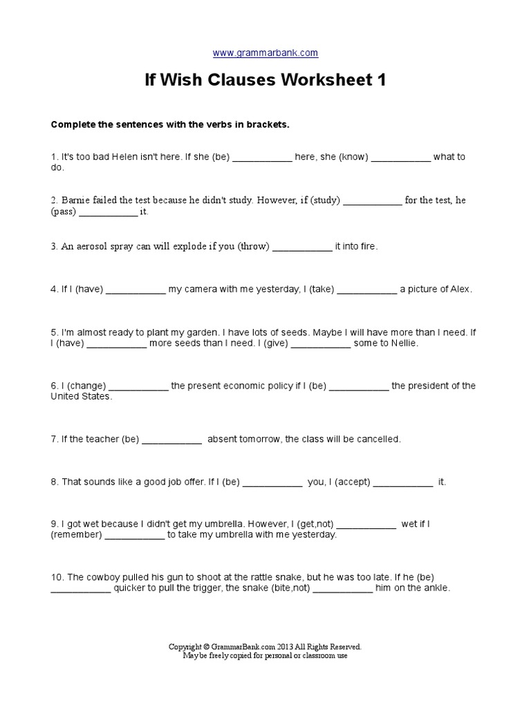 If Wish Clauses Worksheet 1 | PDF