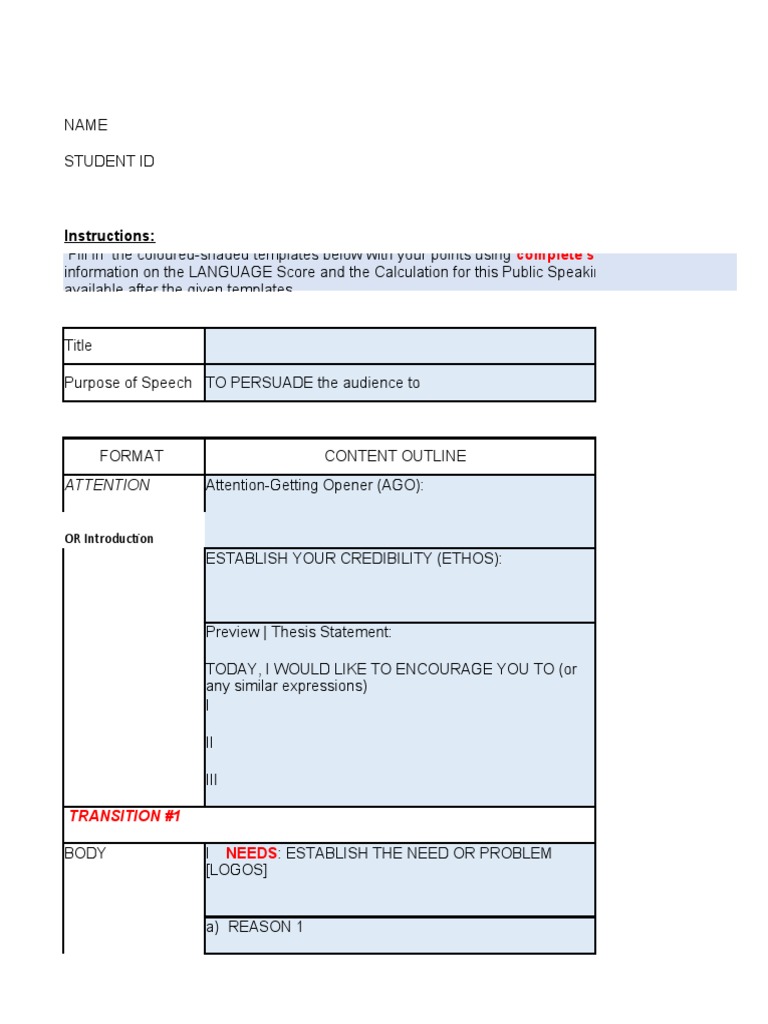 10% Persuasive Speech Outline Template s12021 | PDF | Applied ...