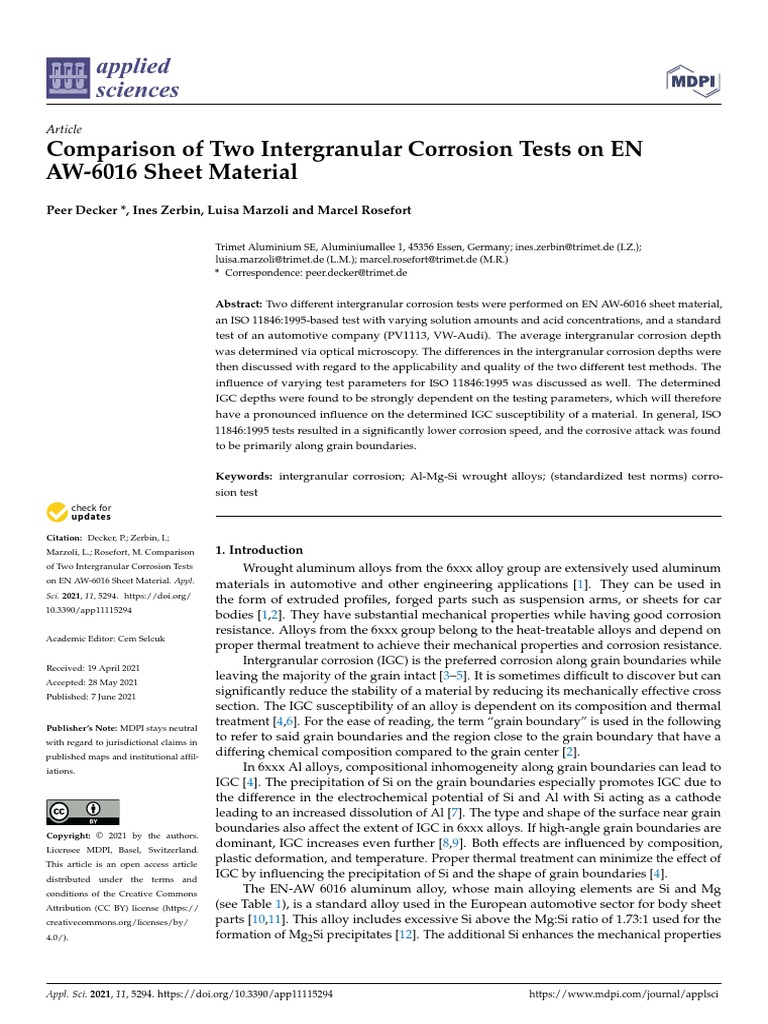 Comparison of Two Intergranular Corrosion Tests On | PDF | Corrosion ...