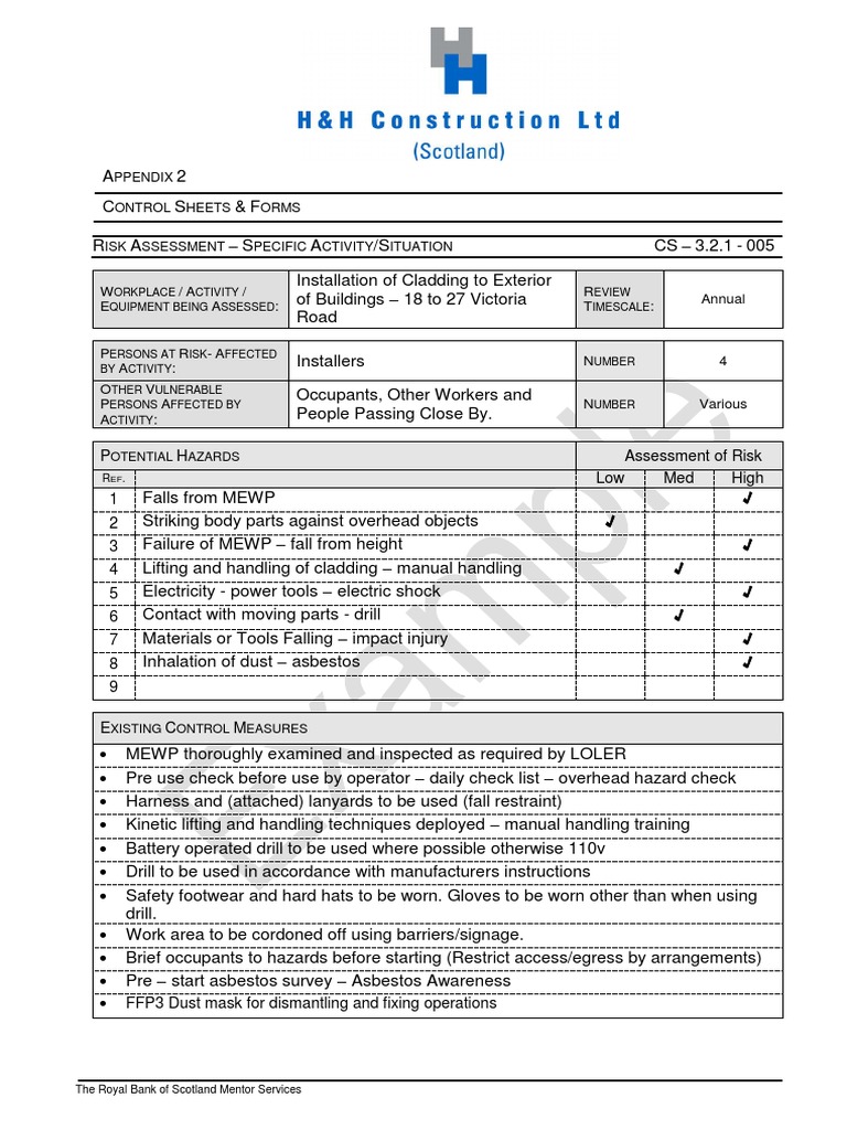 10 - Example Risk Assement Cladding Installation | PDF | Risk ...