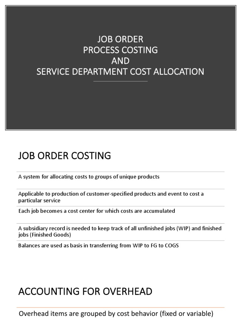 P01 - Job Order Process Costing and Service Department Cost Allocation ...