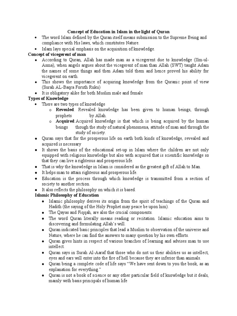 Concept of Education in Islam in The Light of Quran | PDF | Quran | Islam