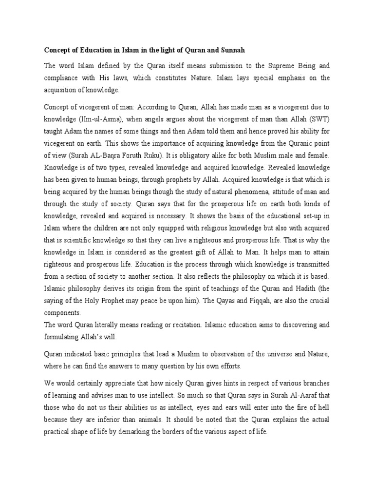 Concept of Education in Islam According to Quran and Hadith | PDF ...