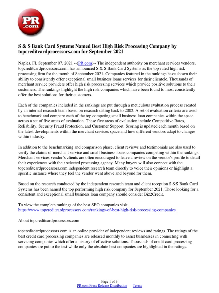 S & S Bank Card Systems Named Best High Risk Processing Company by ...