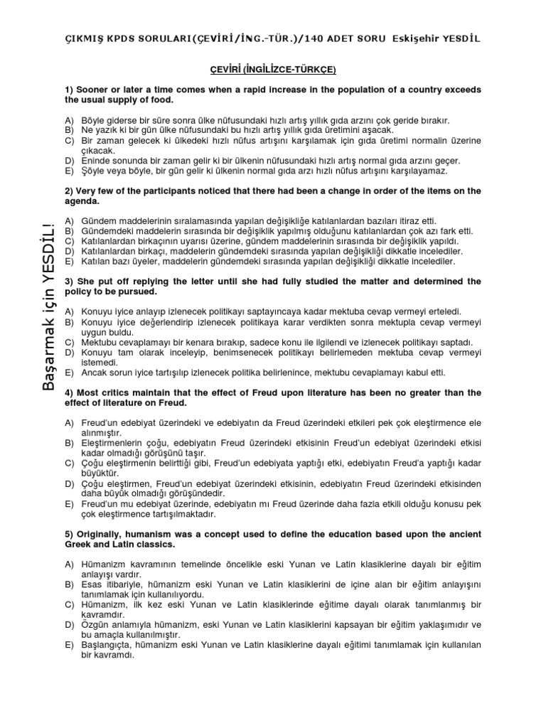 Kpds Ingilizce Turkce Ceviri | PDF