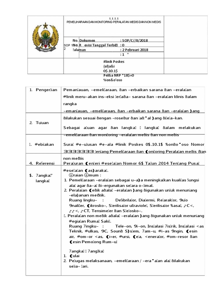 Sop Pemeliharaan Dan Monitoring Peralatan Medis Dan Non Medis | PDF