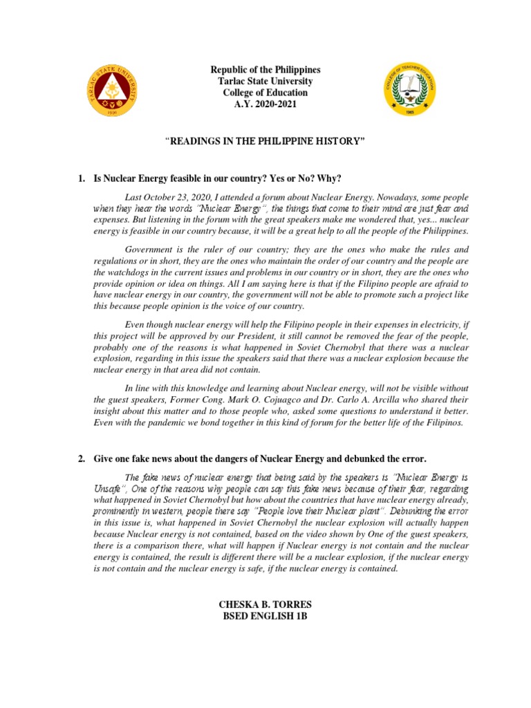 Torres Reflection Paper Riph | PDF | Chernobyl Disaster | Nuclear Power