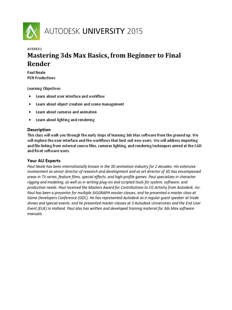 Mastering 3ds Max Basics, From Beginner To Final Render: Description ...