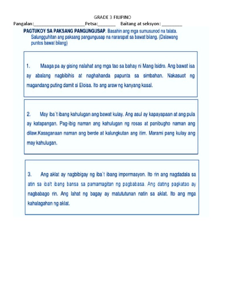 Grade 3 - Pagbibigay NG Paksa | PDF