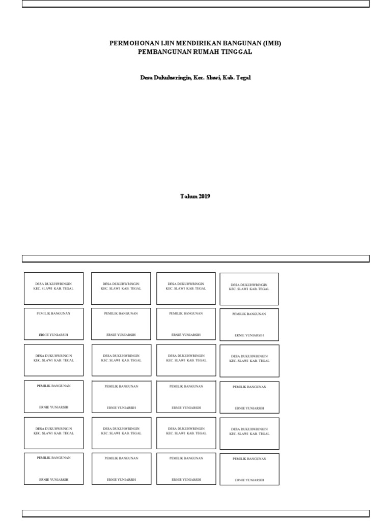 Permohonan Ijin Mendirikan Bangunan (Imb) Pembangunan Rumah Tinggal ...