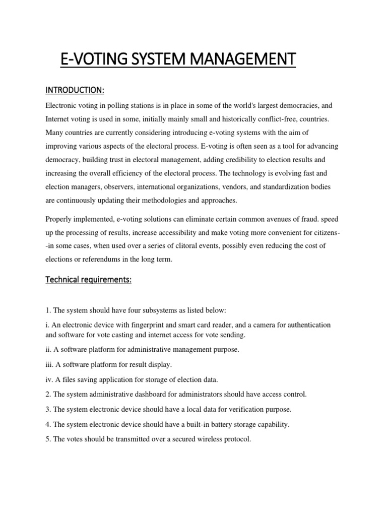 E Voting System Synopsis | PDF | Electronic Voting | Computing