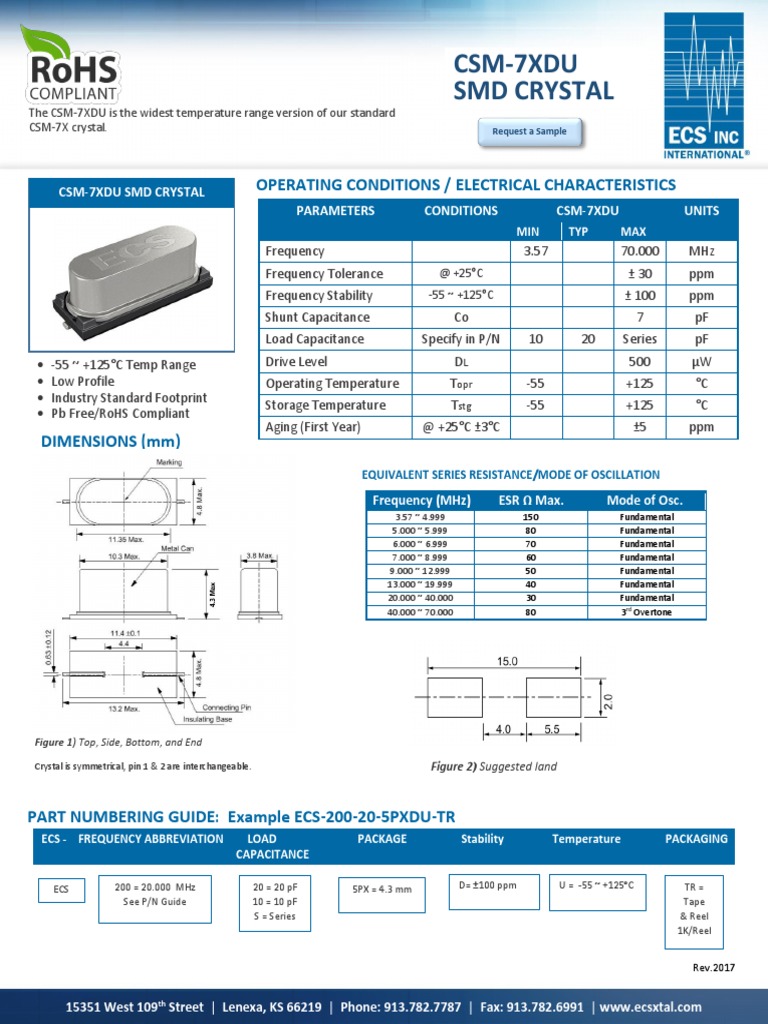Csm-7Xdu SMD Crystal: Operating Conditions / Electrical Characteristics ...