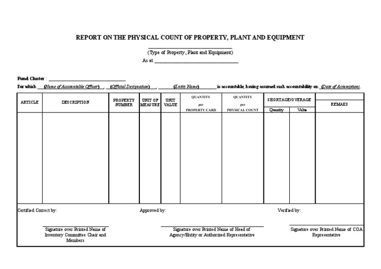 Report On The Physical Count of Property, Plant and Equipment | PDF