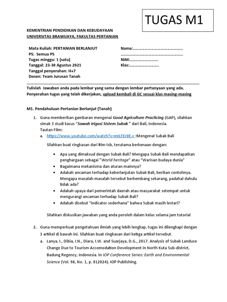 PB - Tugas M1 - Subak Bali - 2021 | PDF