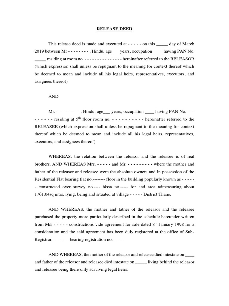 Release Deed for Property Transfer | PDF | Deed | Common Law