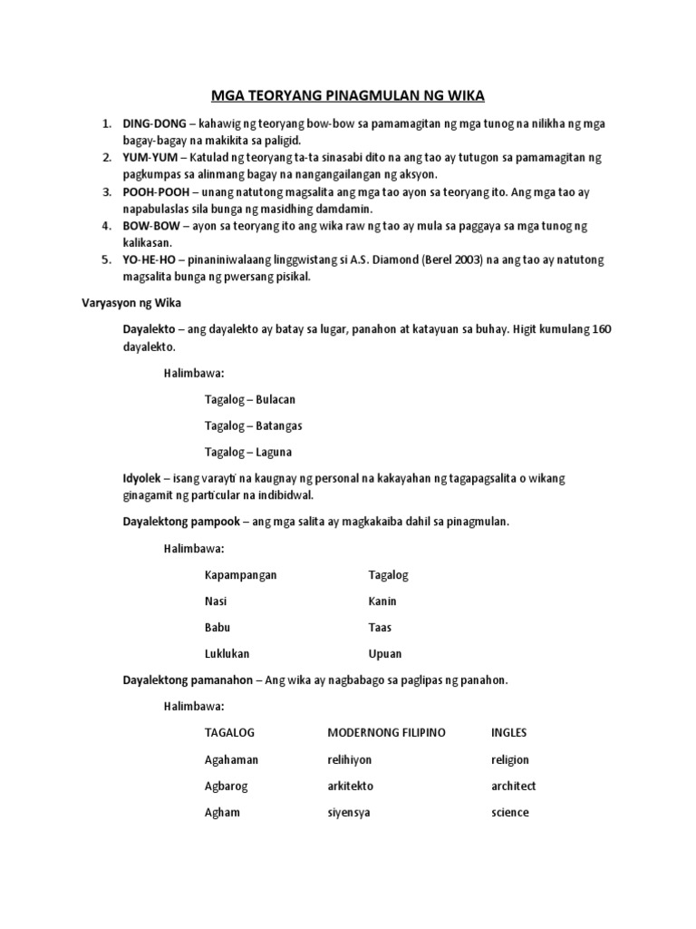 2.) Mga Teoryang Pinagmulan NG Wika | PDF