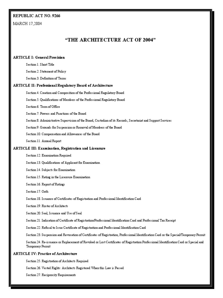 RA 9266 Architecture Act | PDF | Licensure | Justice