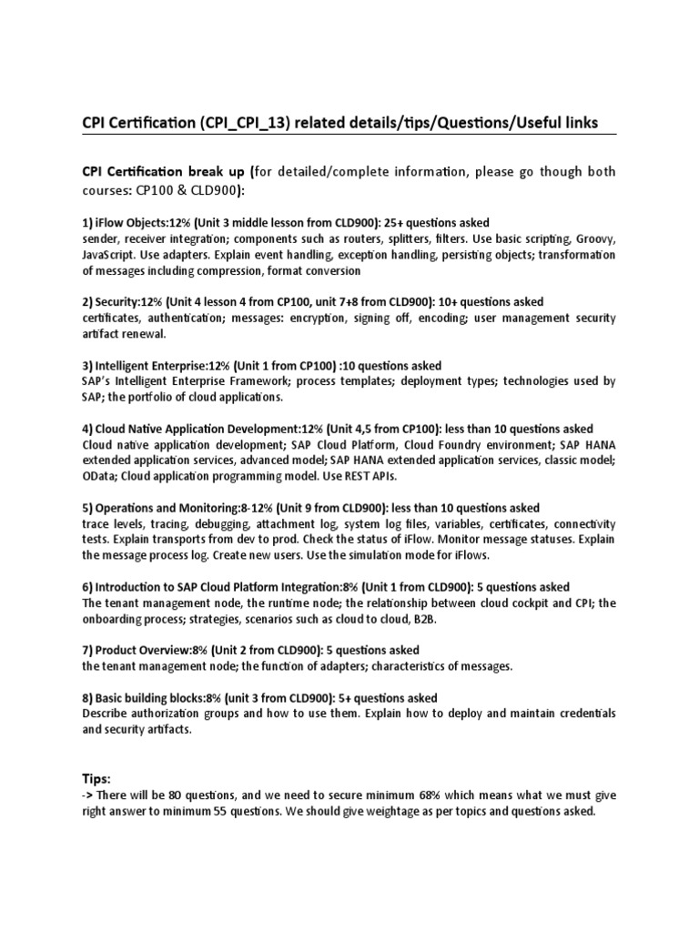 CPI Certification (CPI - CPI - 13) Related details/tips/Questions ...