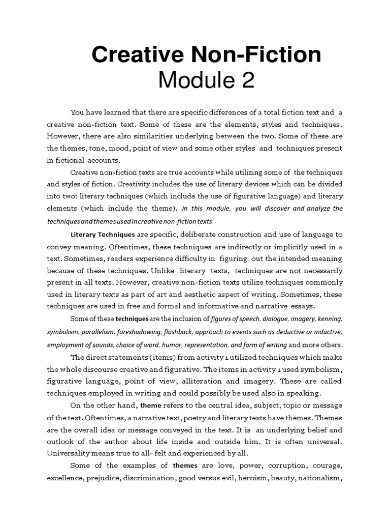 Creative Non-Fiction: Literary Techniques Are Specific, Deliberate ...