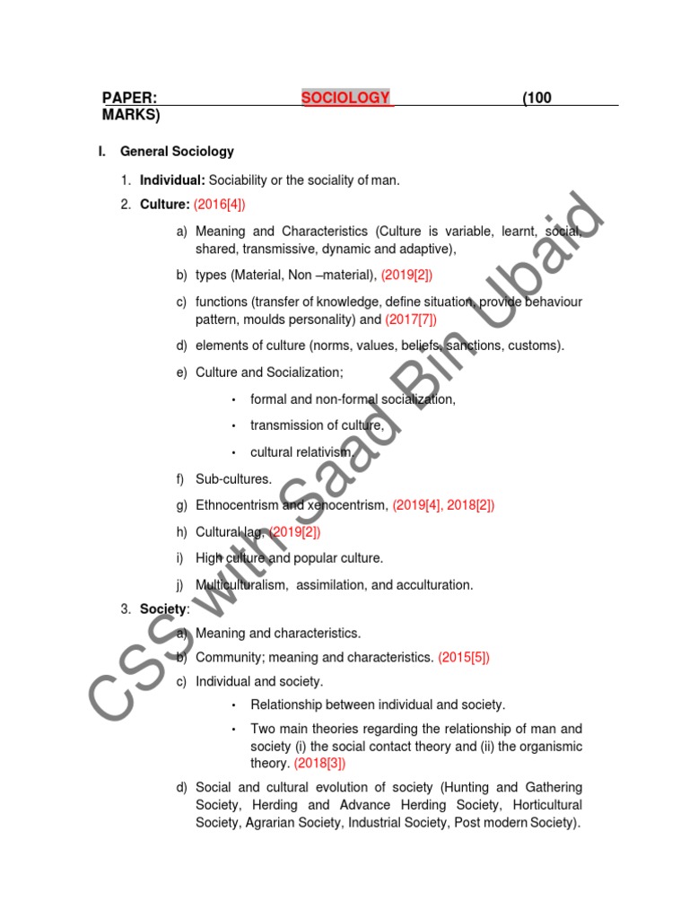 Syllabus Breakdown (Sociology) | PDF | Society | Sociology