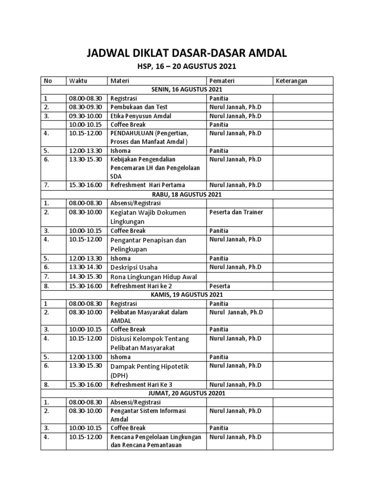 Jadwal Diklat Dasar Dasar Amdal | PDF