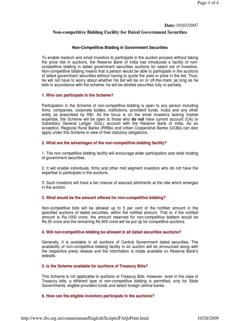 Non Competitive Bidding | PDF | Auction | Reserve Bank Of India