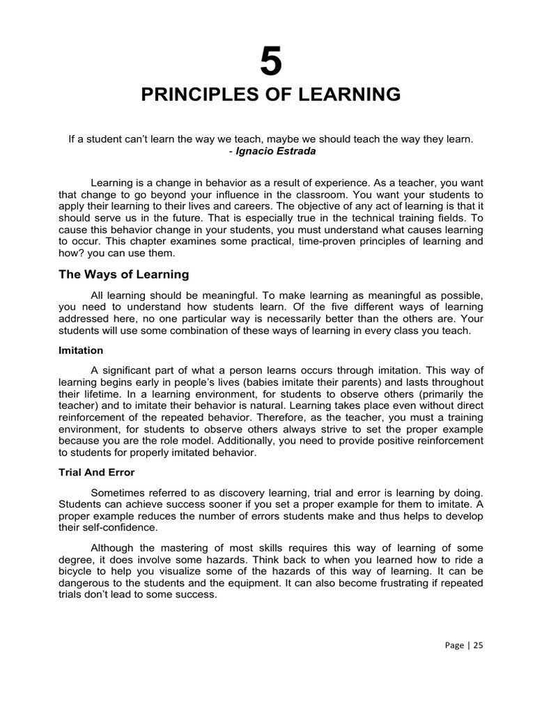 Chapter 5 Principles of Learning | PDF | Learning | Learning Styles