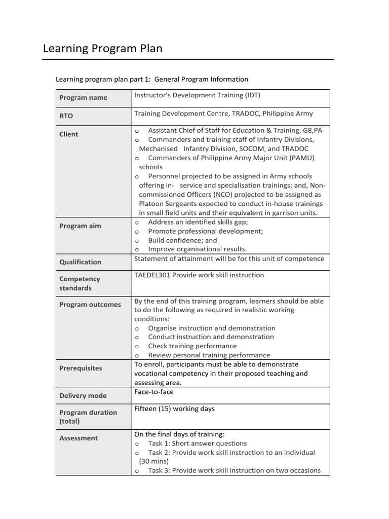 Learning Program Plan (Edited) | PDF | Learning | Lecture