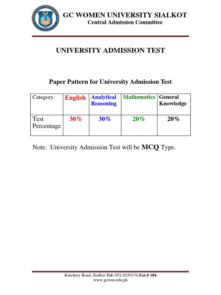 GC Women University Admission Test Guide | PDF | Restaurants | Volume