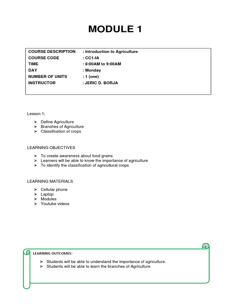Introduction To Agriculturemodule Week One | PDF | Agriculture | Food ...