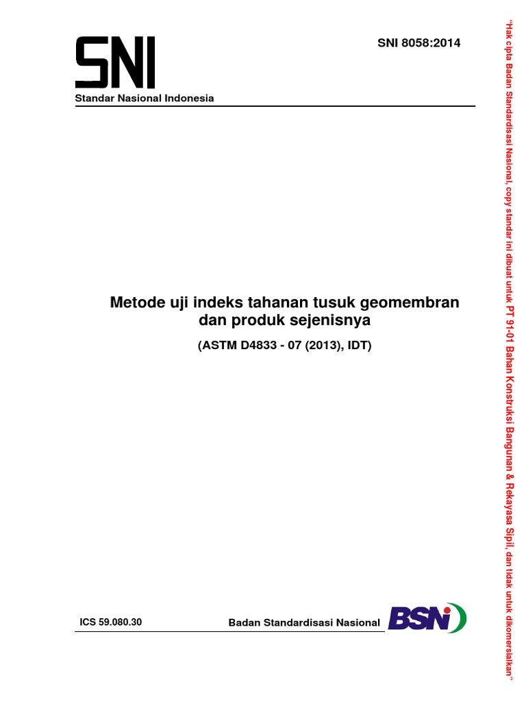 Sni-8058-2014 - For - ASTM D4833 | PDF