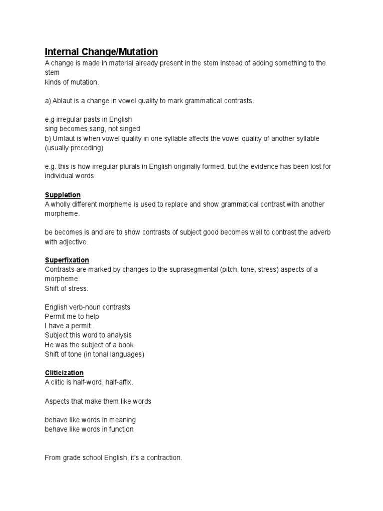 Internal Change-Mutation | PDF | English Language | Linguistic Typology