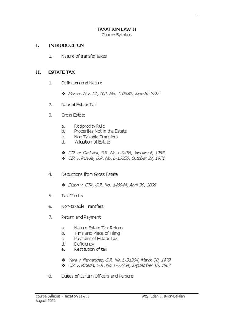 Taxation Law II Syllabus | PDF | Taxes | Value Added Tax