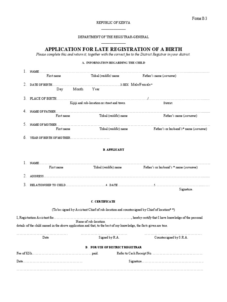 Late Birth Certificate Form B3 Form | PDF | Kinship And Descent | Family
