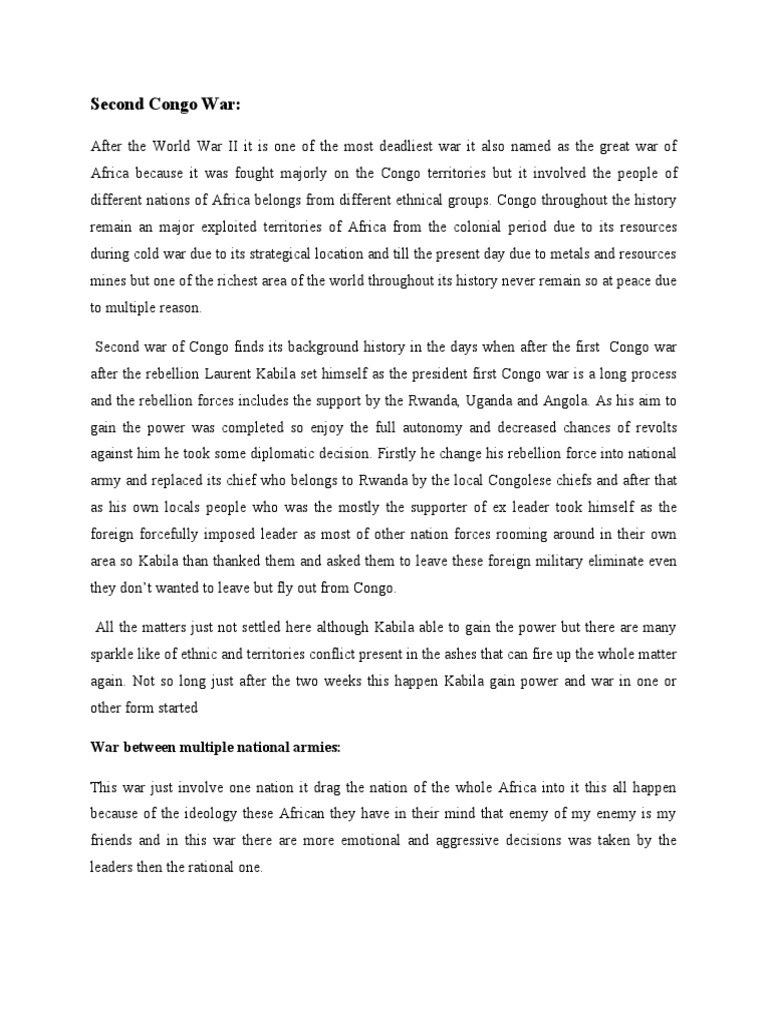 Second Congo War:: War Between Multiple National Armies | PDF ...